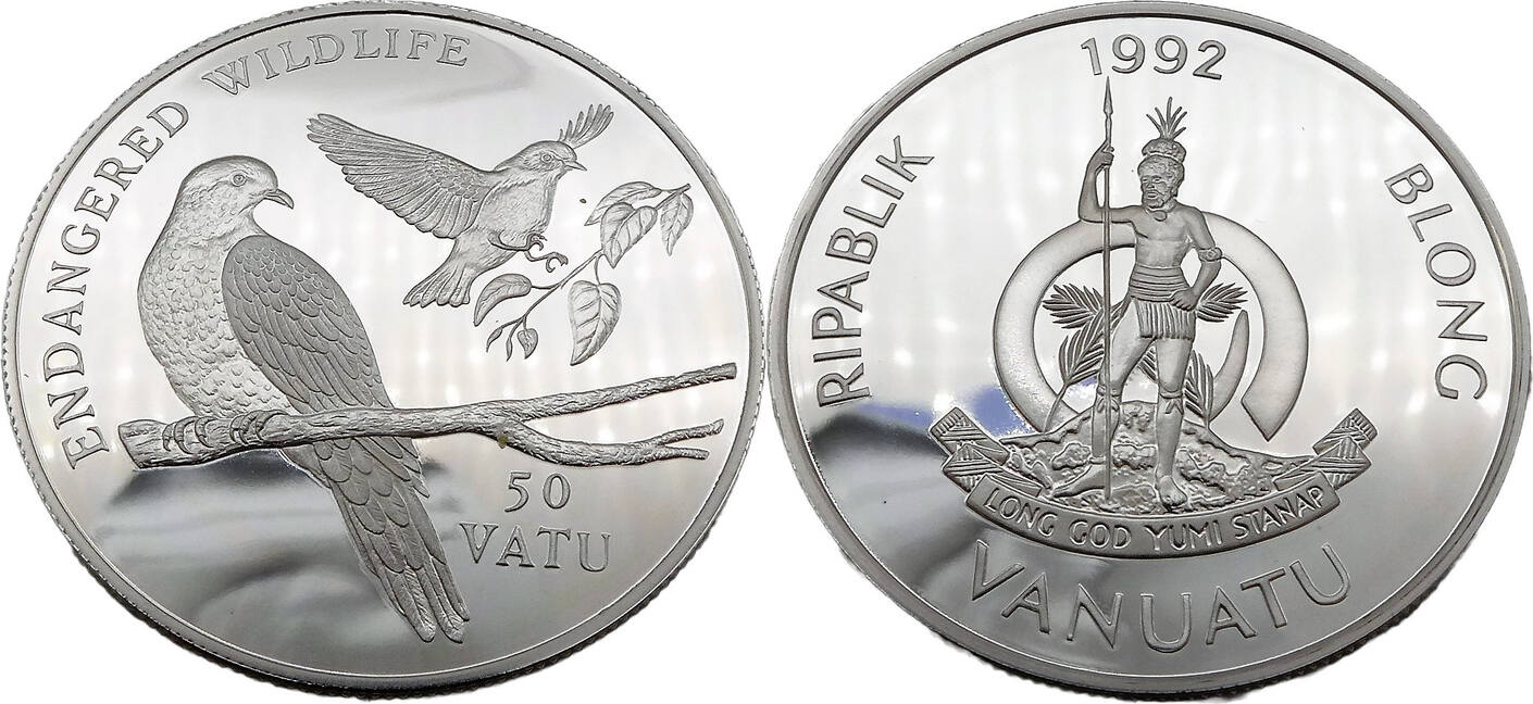 Vanuatu 50 Vatu 1992 Gefährdete Tierwelt - Taube Polierte Platte (PP ...