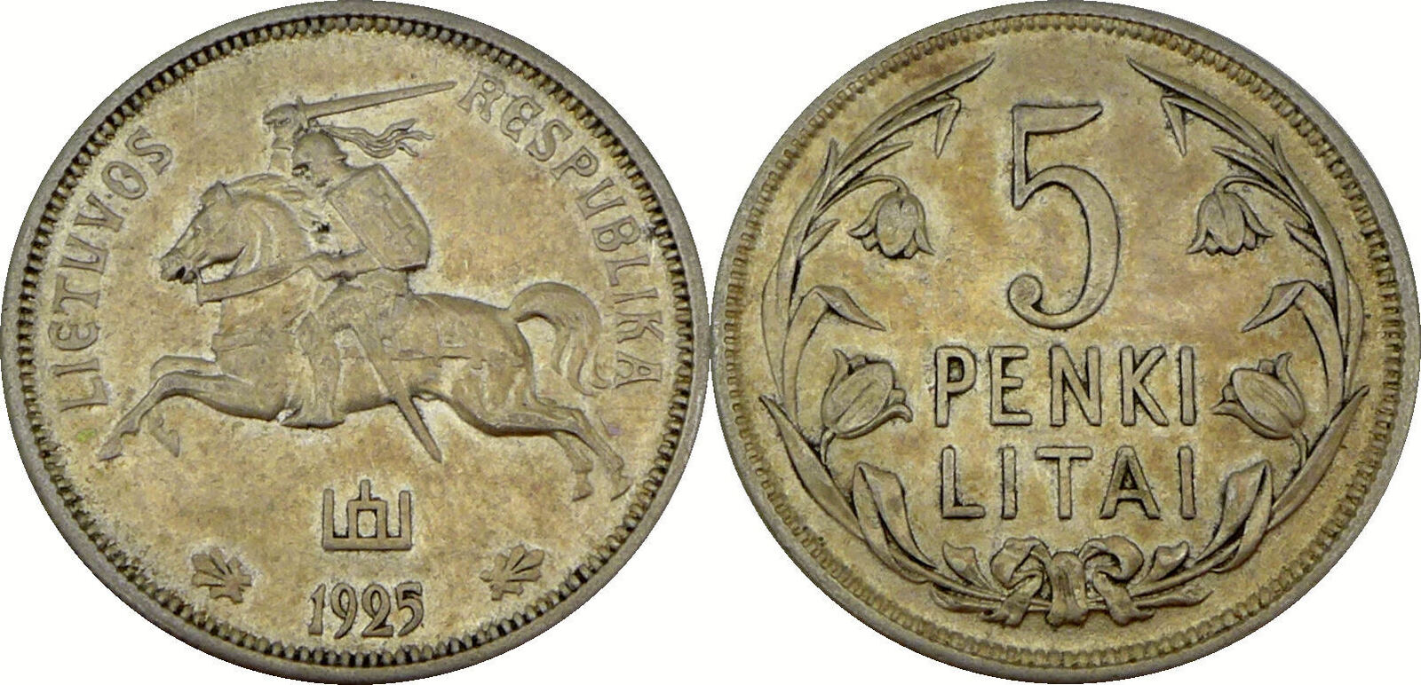 Litauen 5 Penki Litai 1925 Erste Republik 1918-1940 Vzgl | MA-Shops