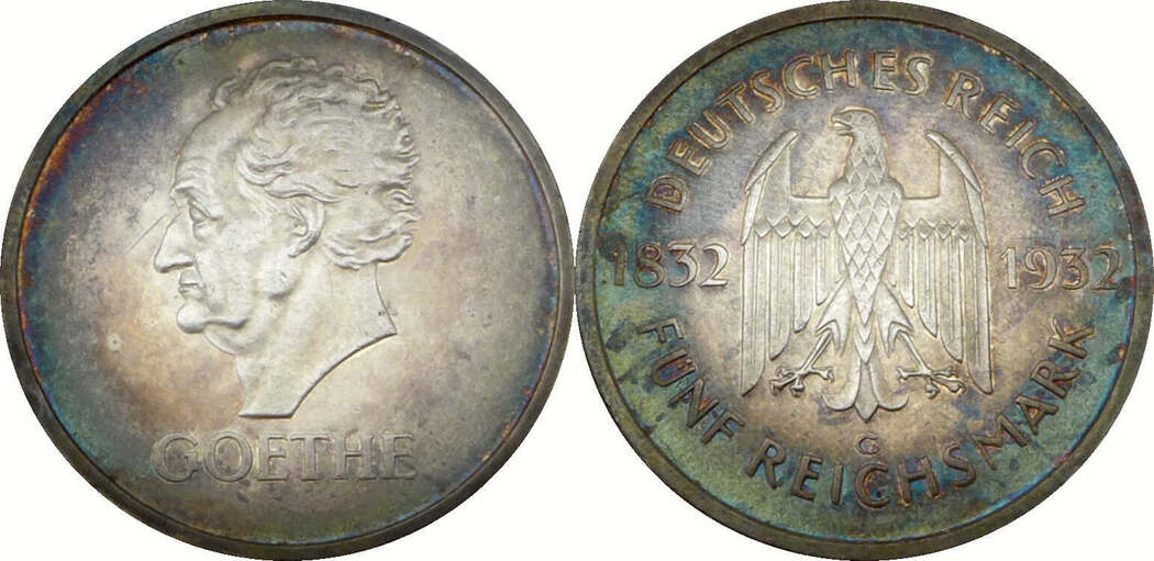 Deutschland / Weimarer Republik 5 Reichsmark 1932 G Zum 100. Todestag ...