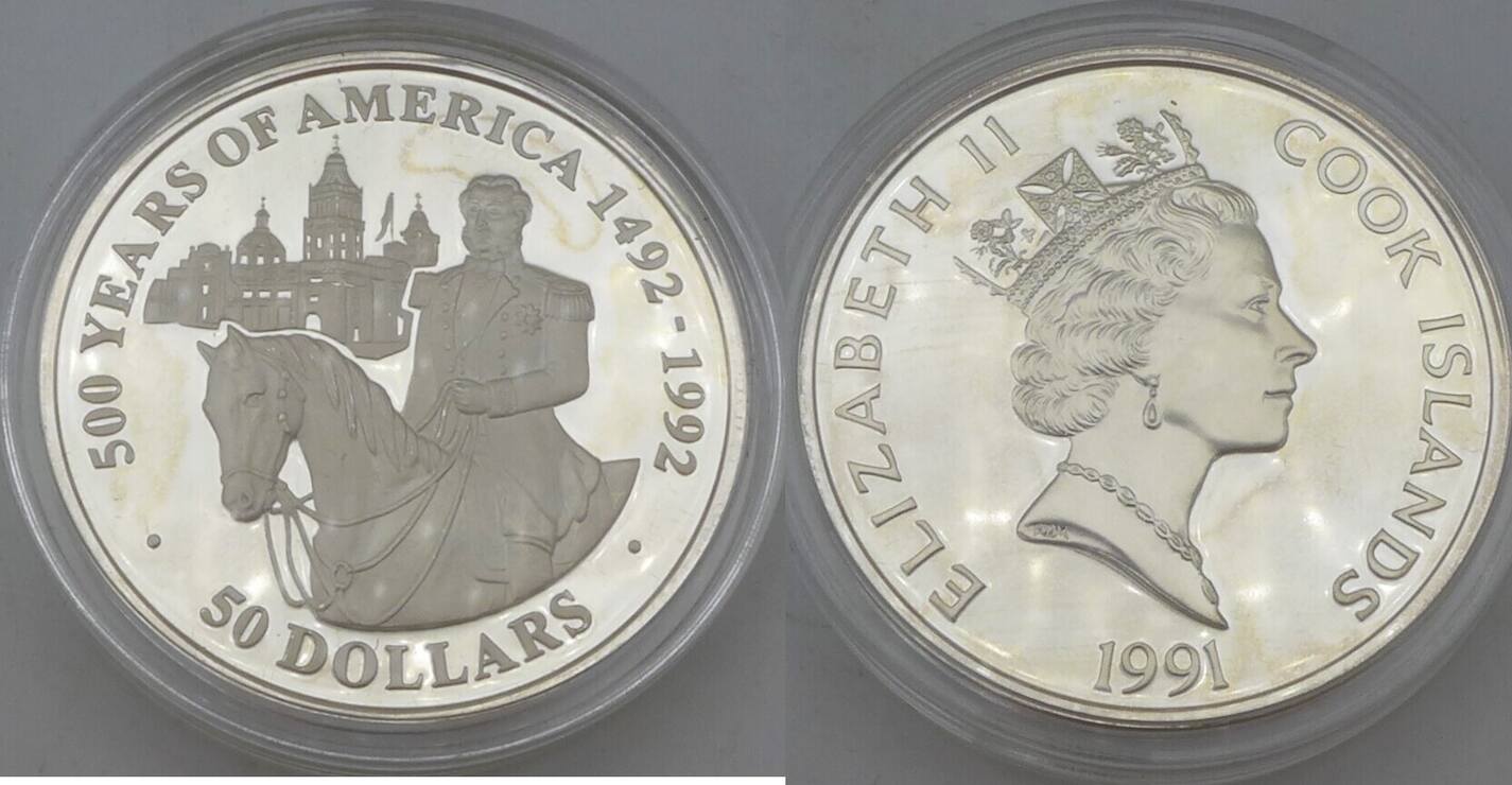 Cookinseln / Cook Islands 50 Dollars 1991 500 Years of America - 1492 - 1992 - Elizabeth II ...