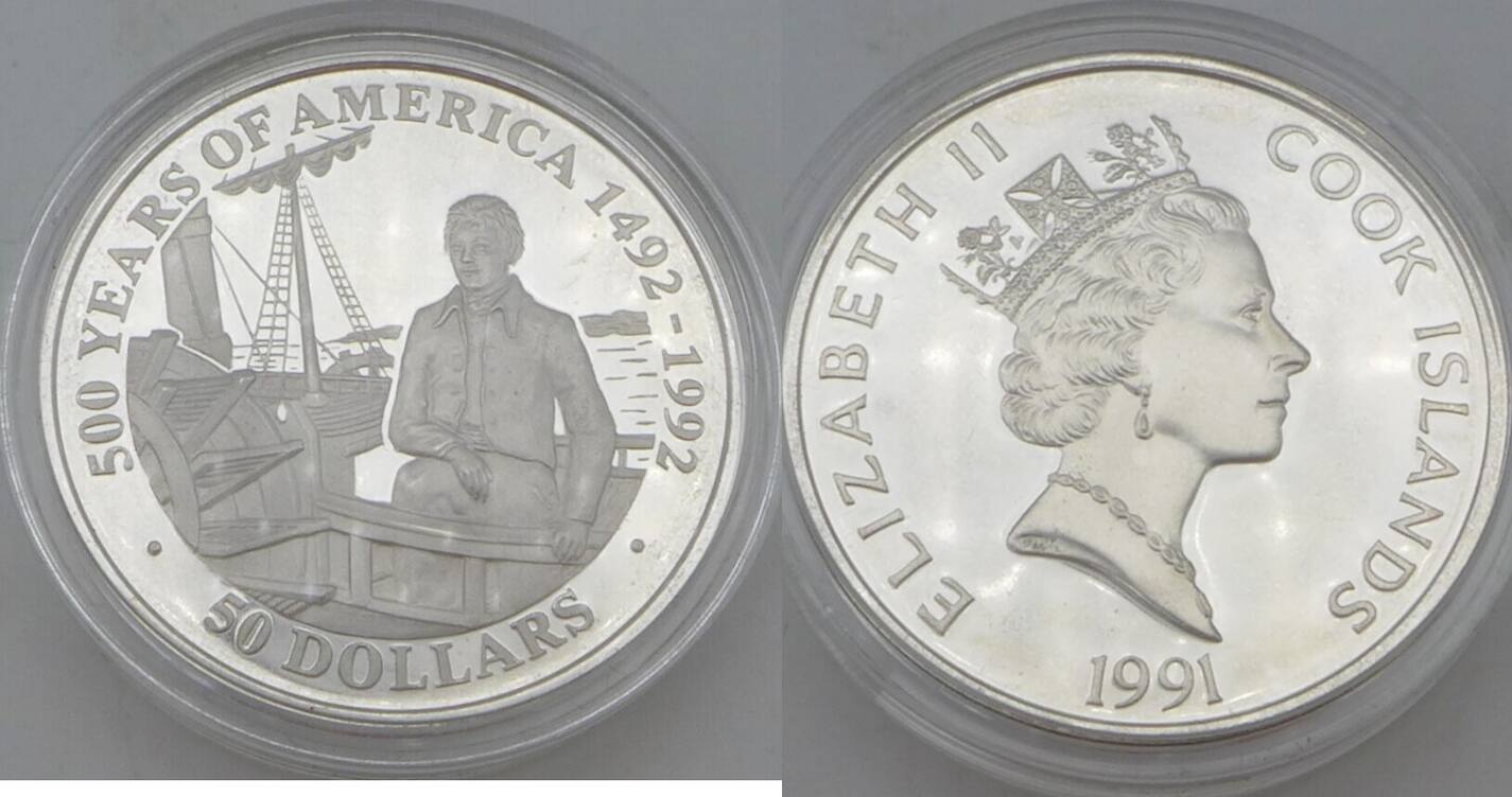 Cookinseln / Cook Islands 50 Dollars 1991 500 Years of America - 1492 - 1992 - Elizabeth II ...