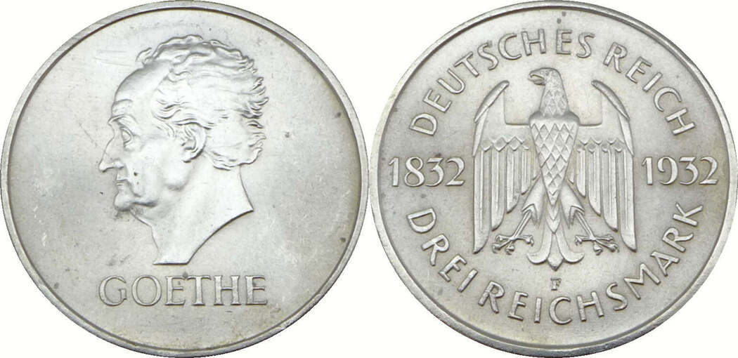 Deutschland / Weimarer Republik 3 Reichsmark 1932 F Zum 100. Todestag ...