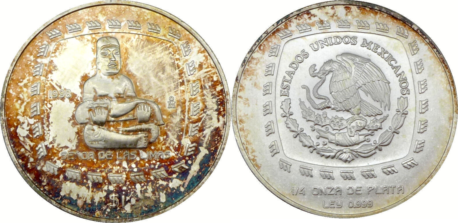 Mexiko 1 Peso / $1 1998 Mo Señor de las Limas - 1/4 Onza de Plata - Ley ...