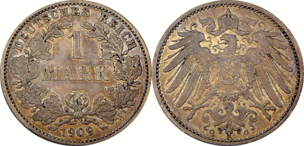 Deutsches Kaiserreich 1 Mark 1909 G Eine Mark - J.17 Vzgl,Patina | MA-Shops