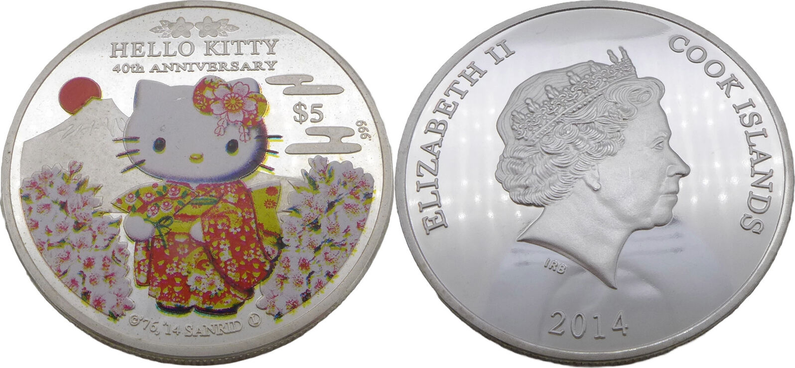 Cook Islands 5 Dollar / 1 Oz 2014 40. Jubiläum - Hello Kitty Polierte ...