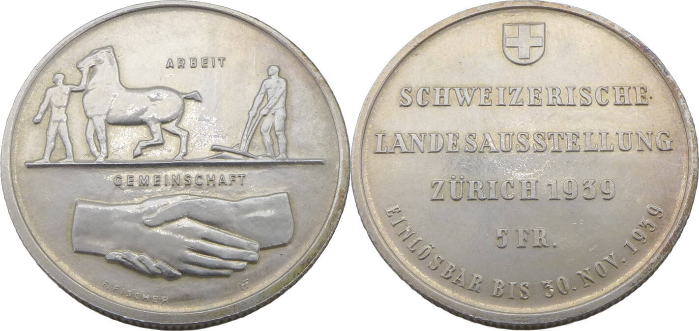 Schweiz 5 Franken Landesausstellung Zürich 1939 Vzgl/stgl | MA-Shops