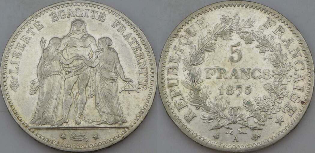 Frankreich, 3. Republik 5 Francs 1875 A Hercules group - Liberte ...