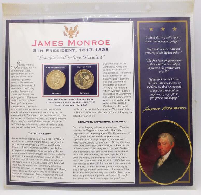 Vereinigte Staaten / USA 2x 1 Dollar James Monroe / 5. Präsident der ...