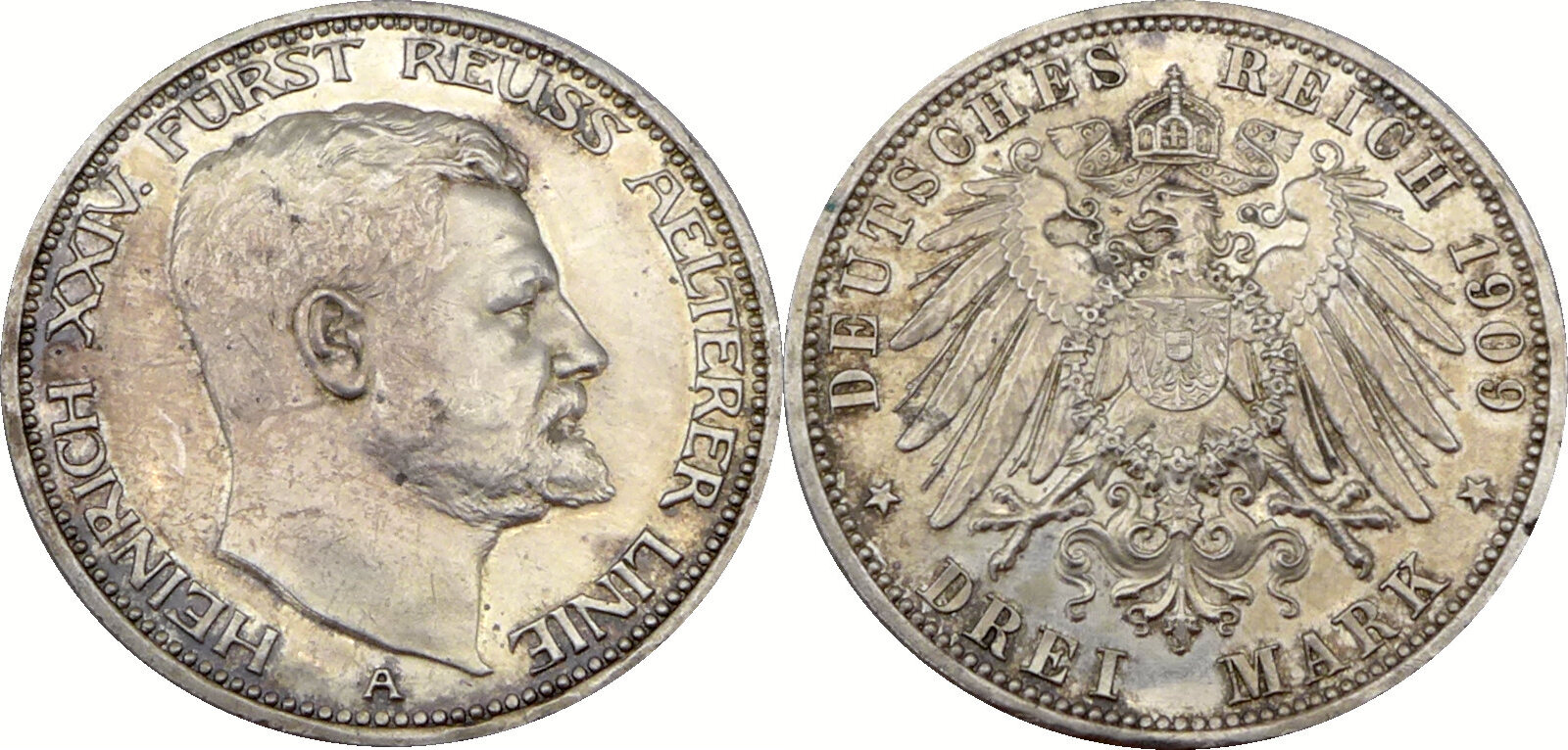 Reuss, älterer Linie (Greiz) 3 Mark 1909 A Heinrich XXIV. (1902-1918 ...
