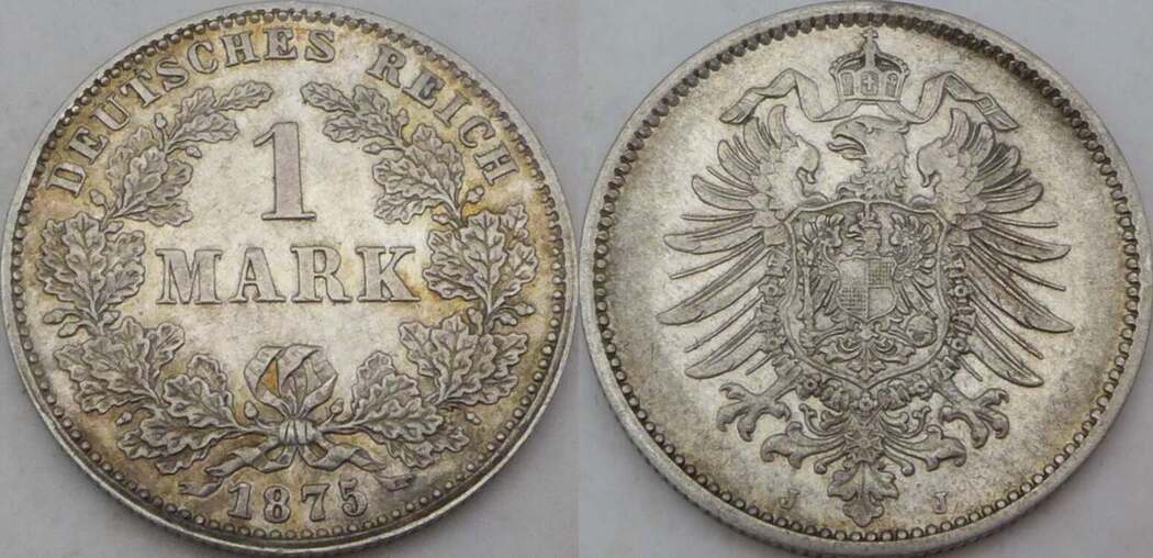 Deutsches Kaiserreich 1 Mark 1875 J Eine Mark - J.9 Vzgl+,leichte ...