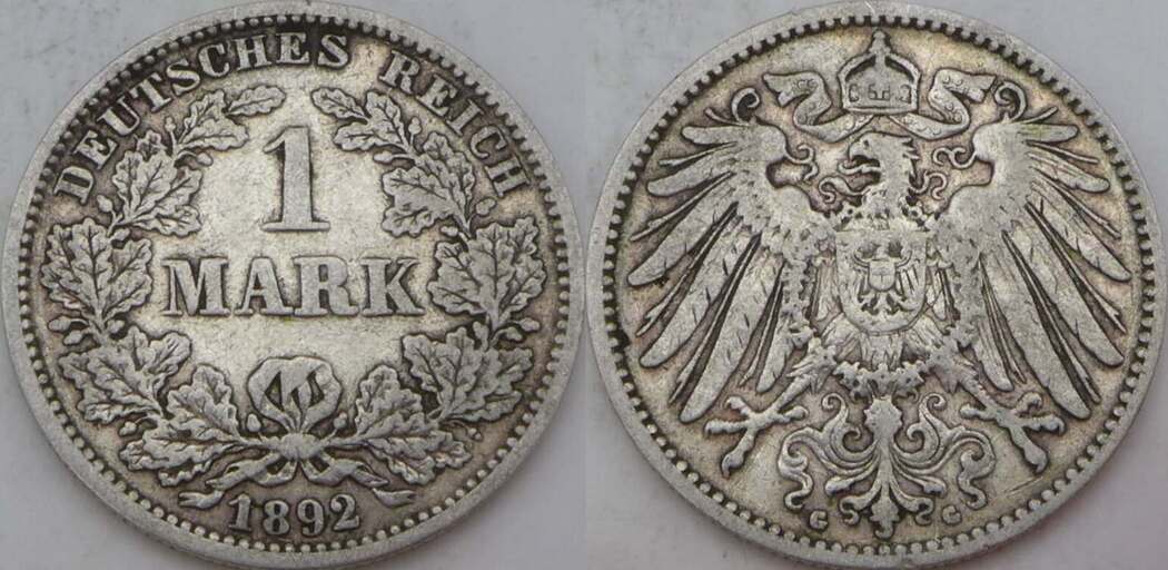 Deutsches Kaiserreich 1 Mark 1892 G Eine Mark - J.17 ss+,Patina | MA-Shops