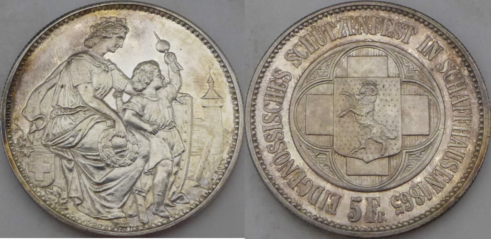 Schweizerische Eidgenossenschaft / Schweiz 5 Franken 1865 Schützentaler - Eidgenössisches ...