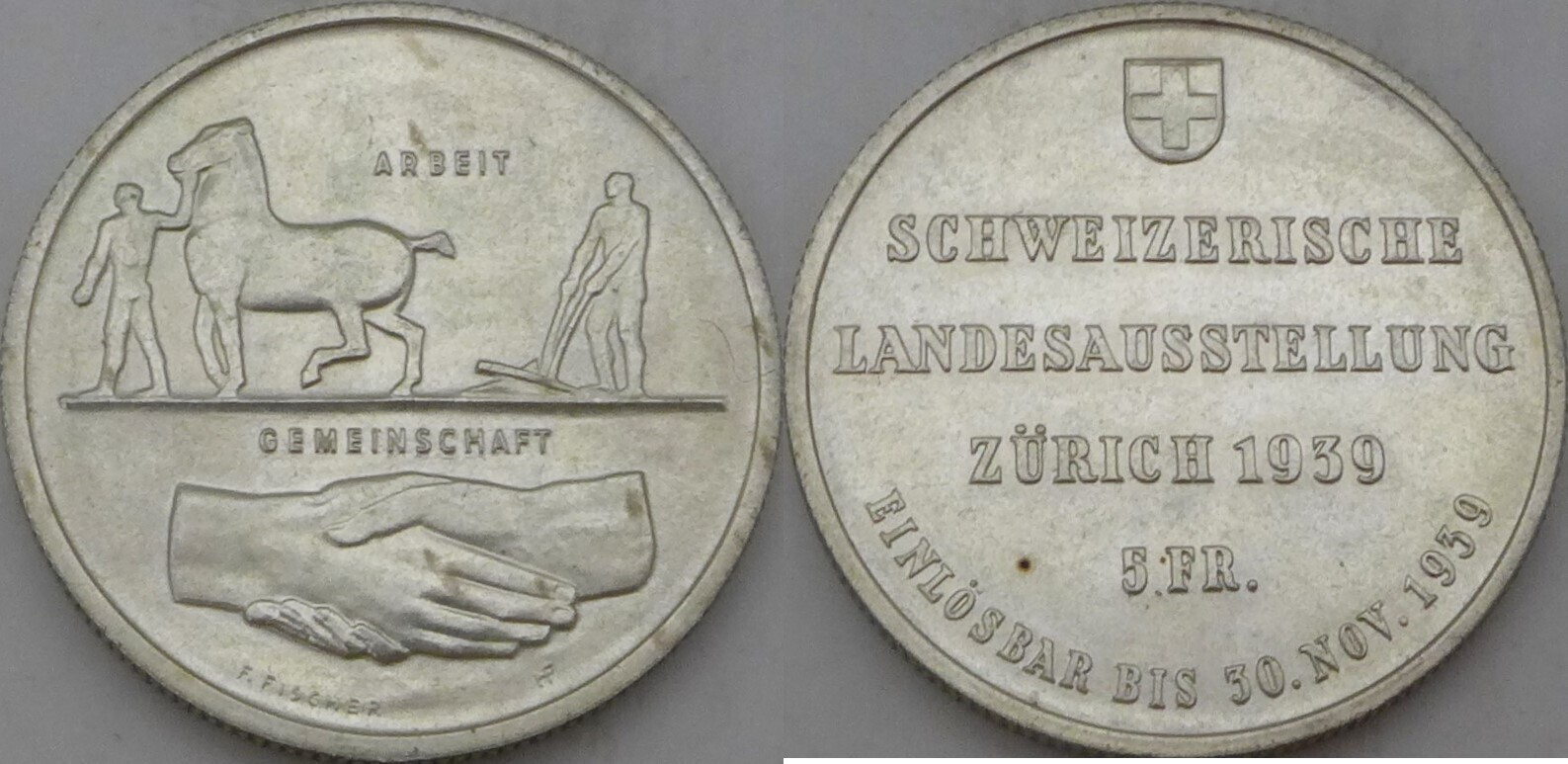 Schweizerische Eidgenossenschaft / Schweiz 5 Franken 1939 B Schweizerische Landesausstellung ...