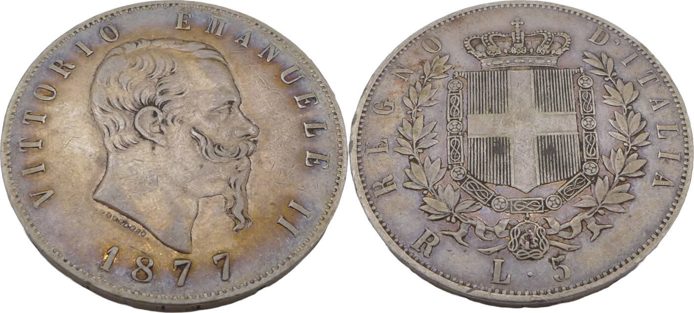 Italien 5 Lire 1877 SS,kleine RF | MA-Shops