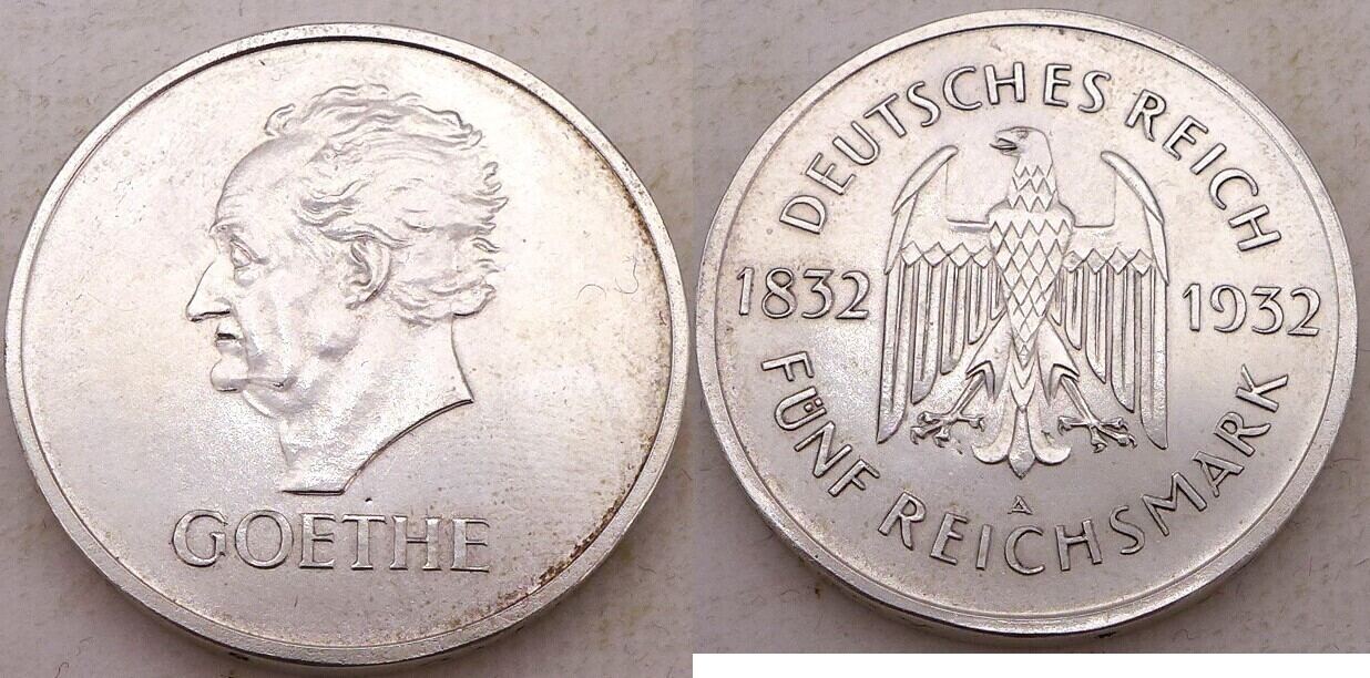 Deutschland,Weimarer Republik 5 Mark 1932,Nachprägung 5,-Mark,Goethe ...
