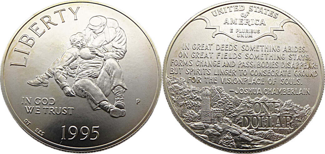 Vereinigte Staaten / USA 1 Dollar 1995 Kriegsopfer in USA,selten in ...