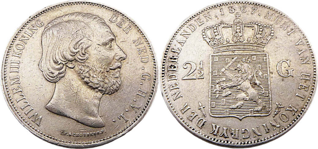 Niederlande 2 1/2 Gulden 1867 Wilhelm III. SS+ | MA-Shops