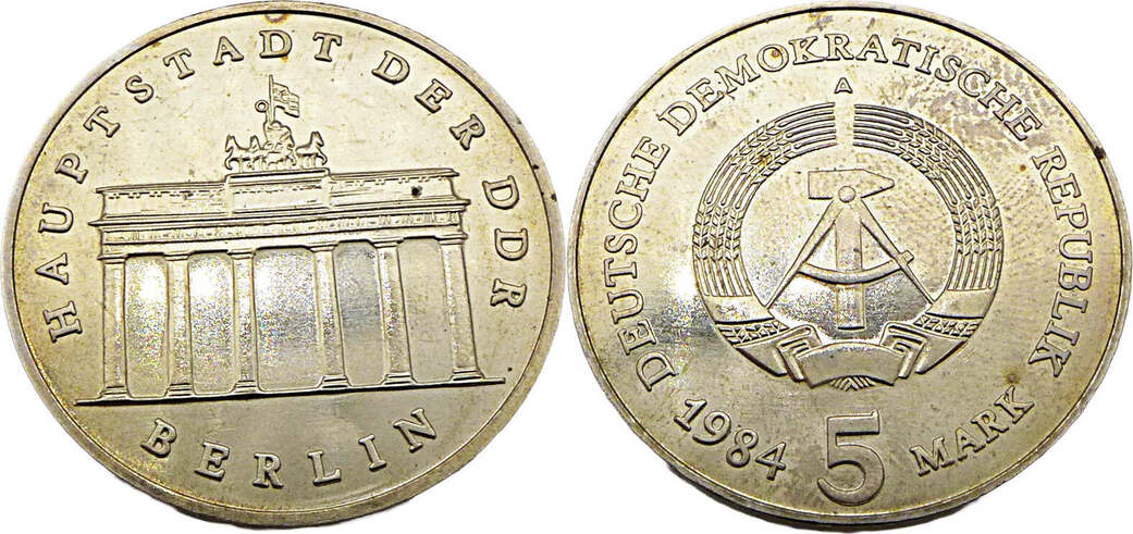 DDR / Deutsche Demokratische Republik 5 Mark der DDR, Brandenburger Tor ...