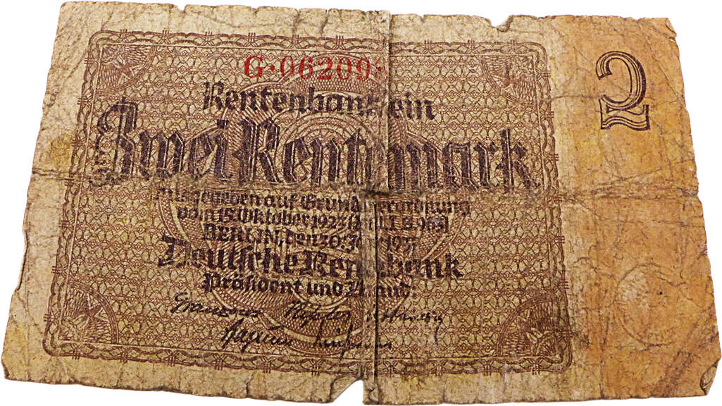 Weimarer Republik 2 Rentenmark 1937 Standard-Banknote, Rentenmark stark ...