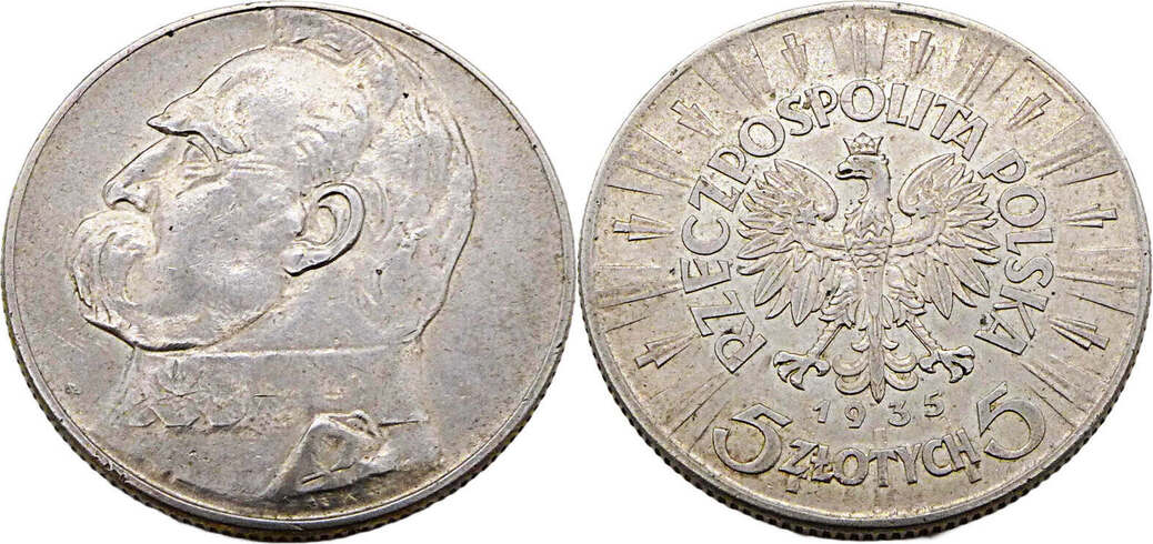 Polen 5 Zloty 1935 Standard-Umlaufmünze, Józef Piłsudski Vzgl, leichte Patina | MA-Shops