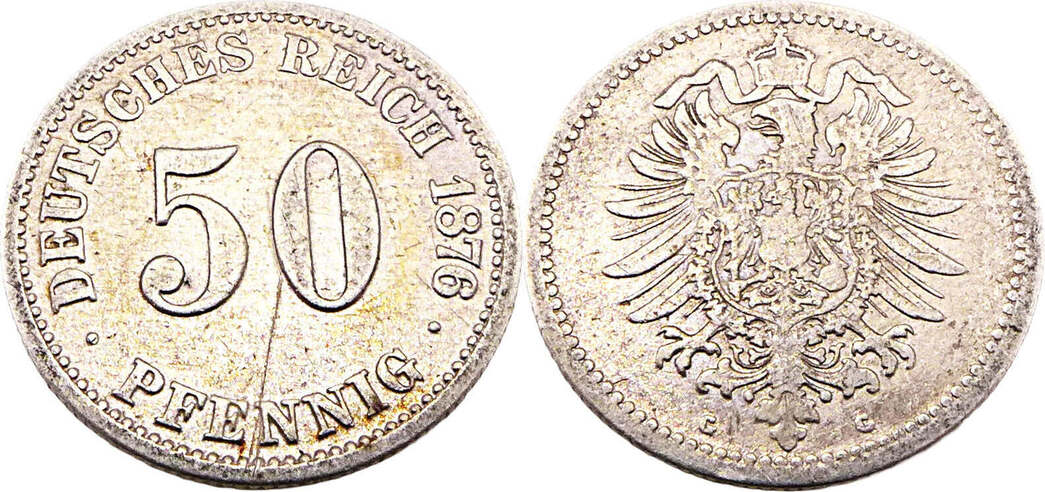 Kaiserreich 1876 G 50 Pfennig, J.7 fast SS, mit Patina,Kratzer | MA-Shops