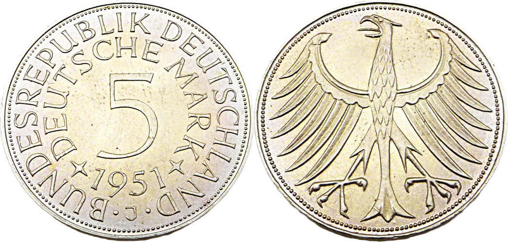 Bundesrepublik Deutschland / BRD 5 Deutsche Mark BRD 5,-DM, J.387 1951 ...
