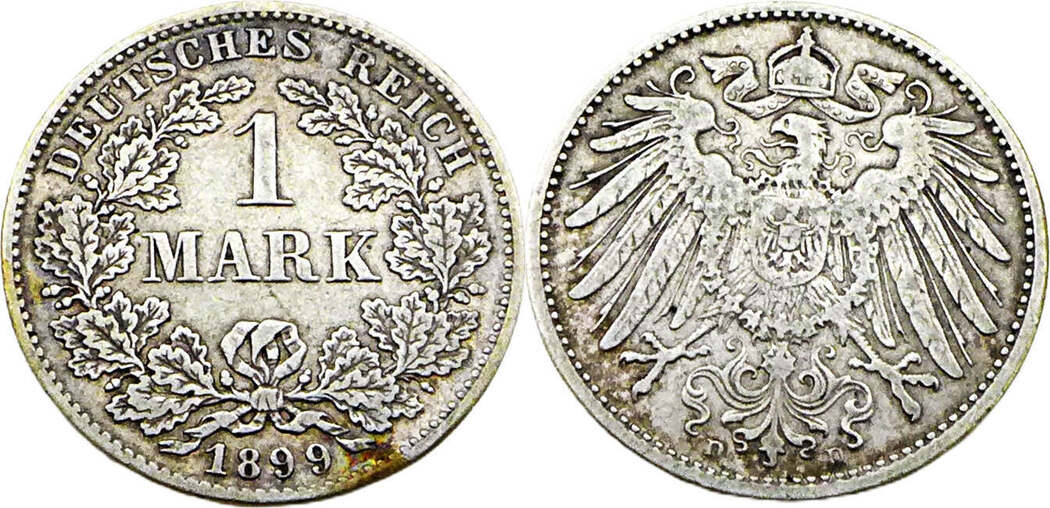 Kaiserreich 1 Mark Eine Mark,1899 D, J.17 ss/vz, Patina | MA-Shops