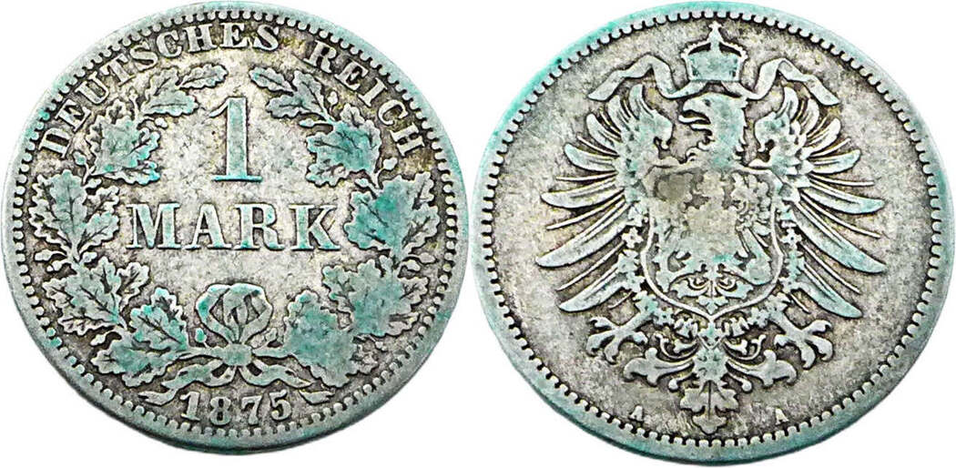 Kaiserreich 1 Mark 1875 A Eine Mark, 1875 Á, J.9 fast SS,Patina | MA-Shops