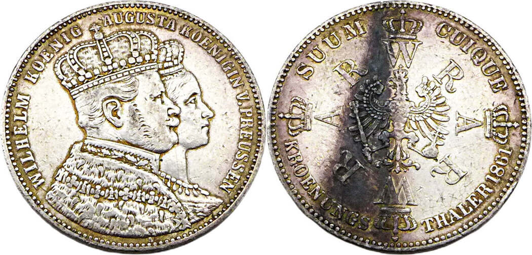 Preußen 1 Taler 1861 Krönung von Wilhelm I. und Augusta,Thun 265,AKS ...