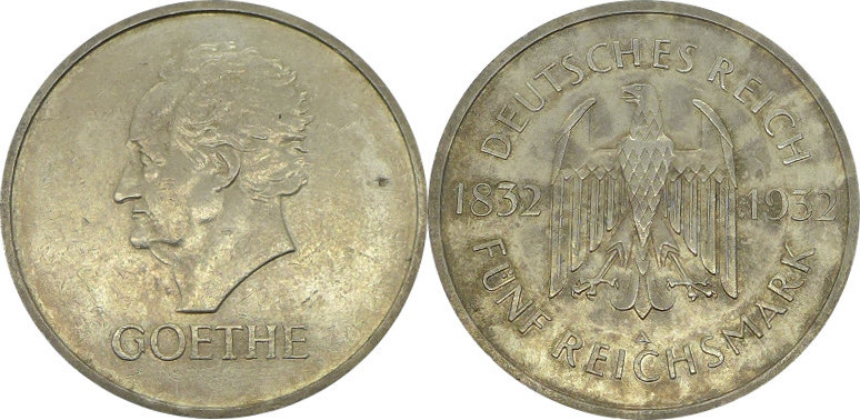 Deutschland 1932 A J351 5 Mark Goethe A vz/st | MA-Shops