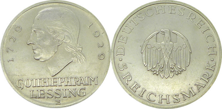 Deutschland 1929 E J336 5 Mark Lessing E f.stgl | MA-Shops