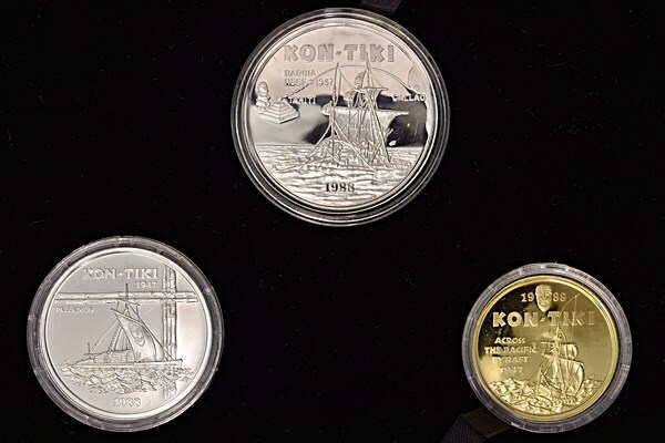 Samoa 1988 Complete Kon-Tiki coin set with gold, palladium and silver ...