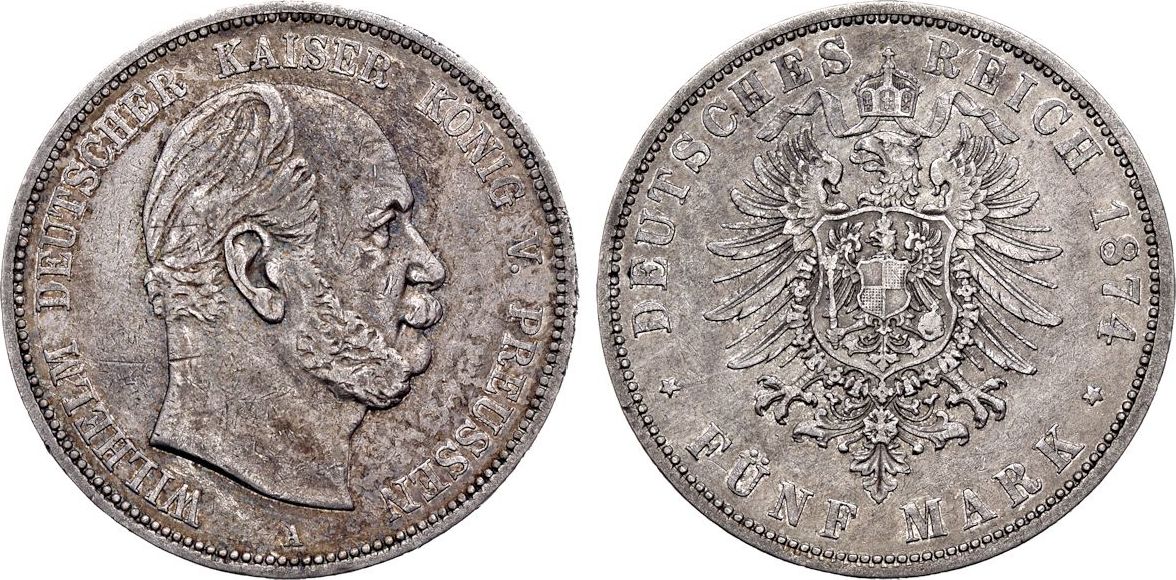 Preußen 5 Mark 1874 A Wilhelm I. 1861 - 1888 ss | MA-Shops
