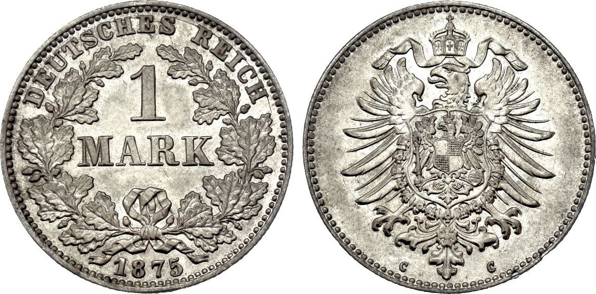 Kaiserreich 1 Mark 1875 C J. 9 f.st, winz. Rf. | MA-Shops