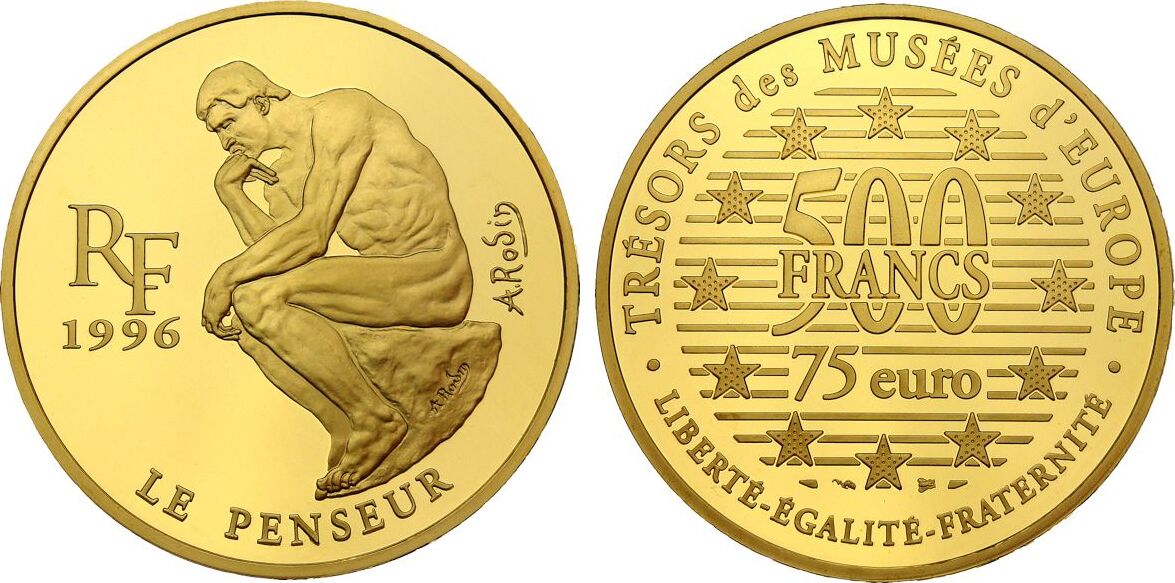 Frankreich 500 Francs / 75 euro 1996 1 Unze Feingold - der Denker ...