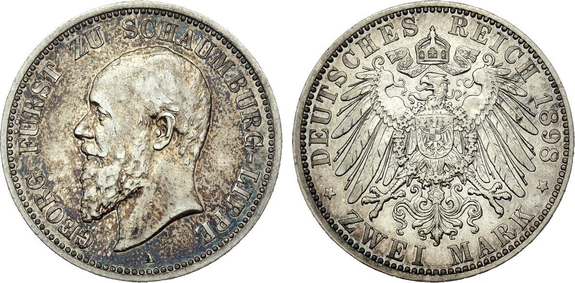Schaumburg-Lippe 2 Mark 1898 A Georg 1893-1911 ss, feine Patina | MA-Shops