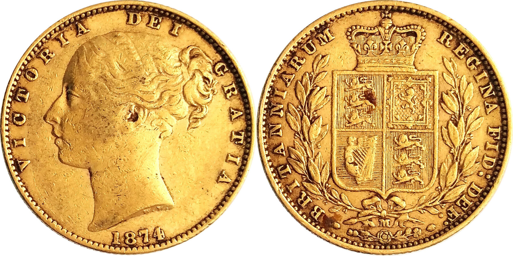 1874-M Gold Sovereign, Australia, Queen Victoria, Shield Extra Fine ...