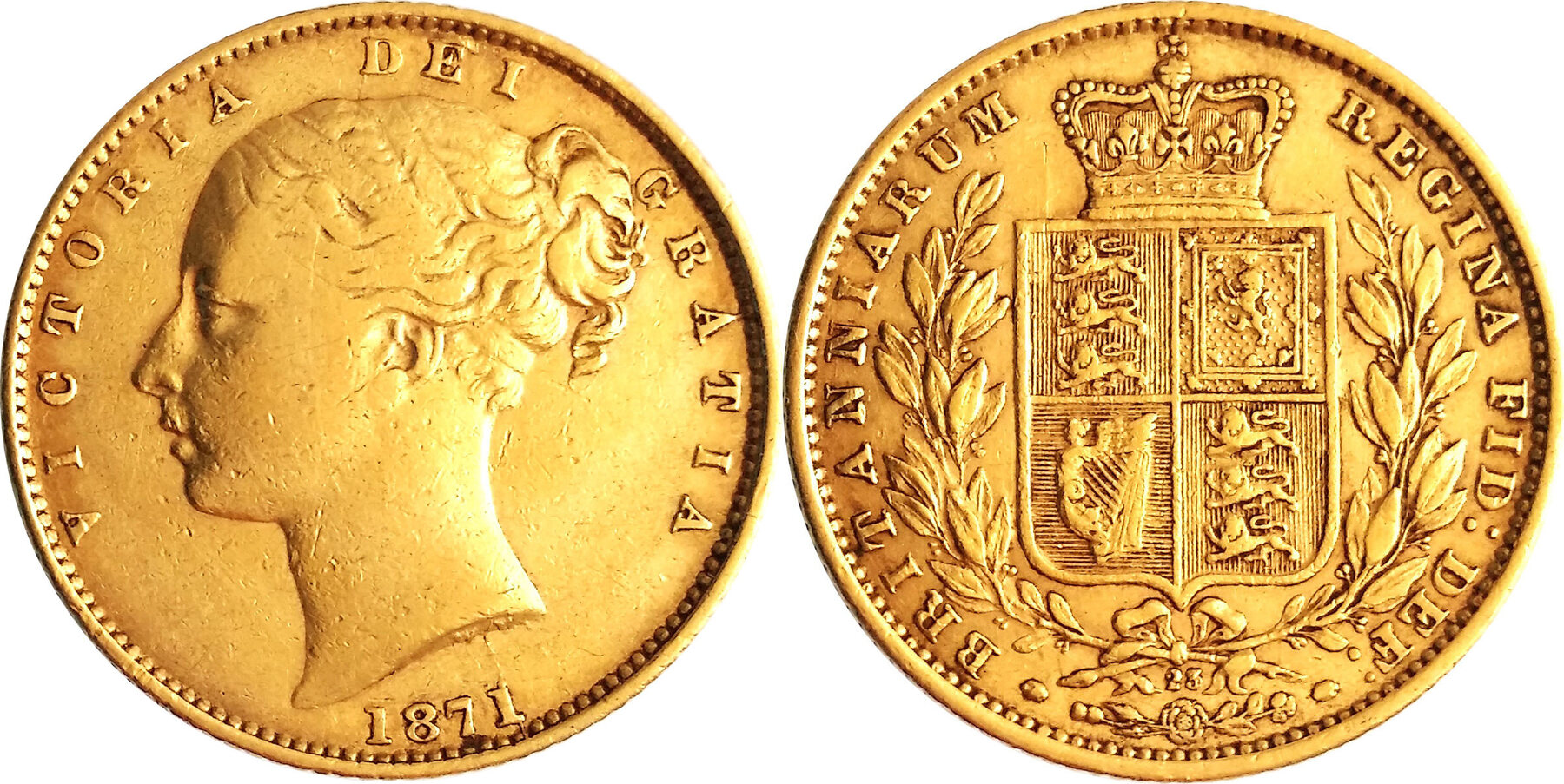 1871 Gold Sovereign Die Number 23, Great Britain, Scarce Extra Fine ...