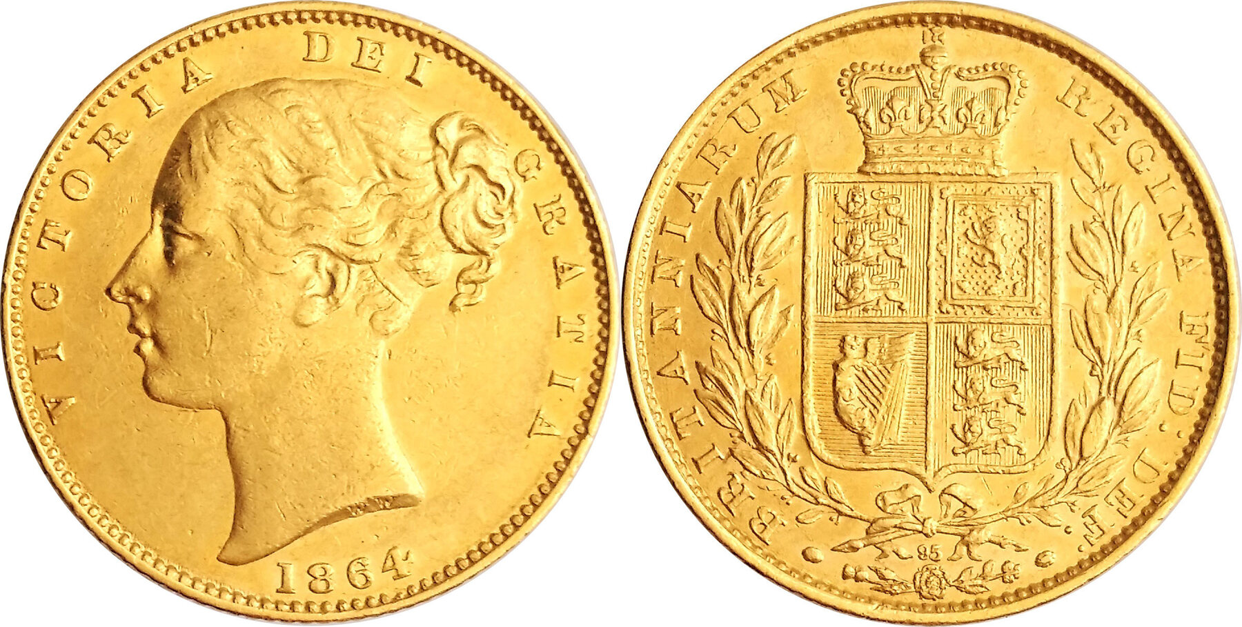 1864 Gold Sovereign „Die Number 95“, Großbritannien, Selten Vorzuglich ...