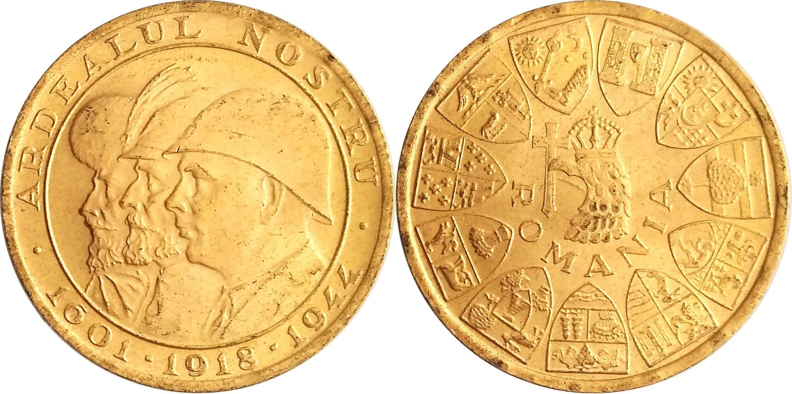 1944 Gold 20 Lei, Romania, Three Romanian Kings, Uncirculated | MA-Shops