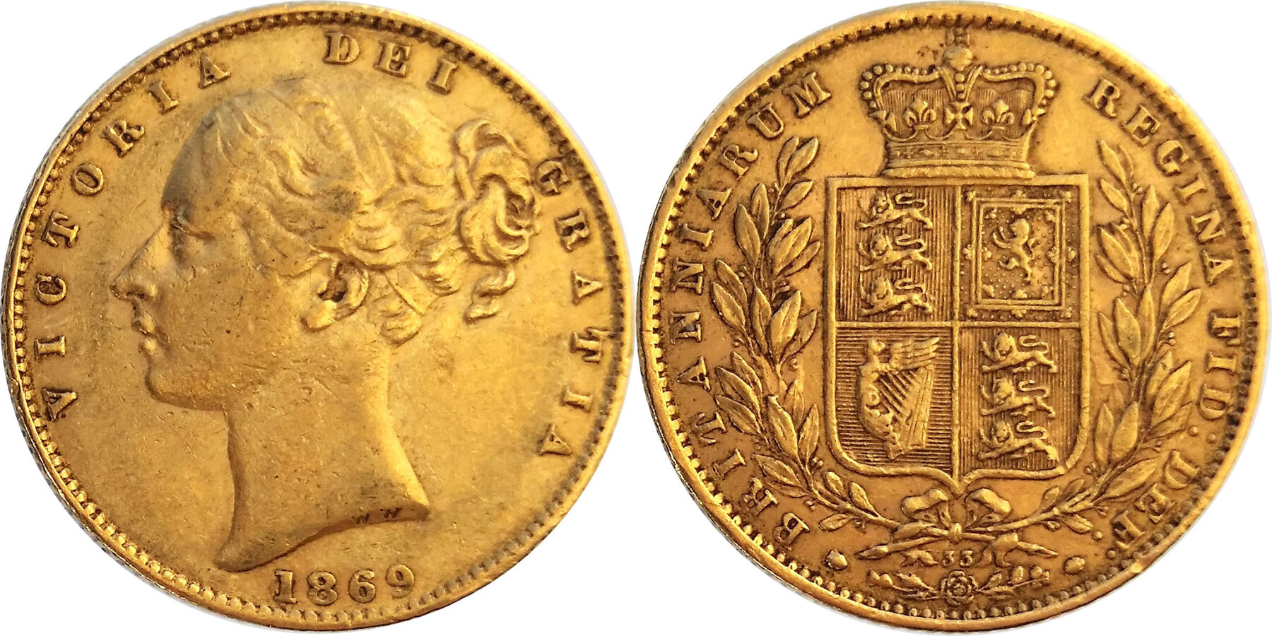 1869 Gold Sovereign Shields die number 33, Great Britain Extra s | MA-Shops