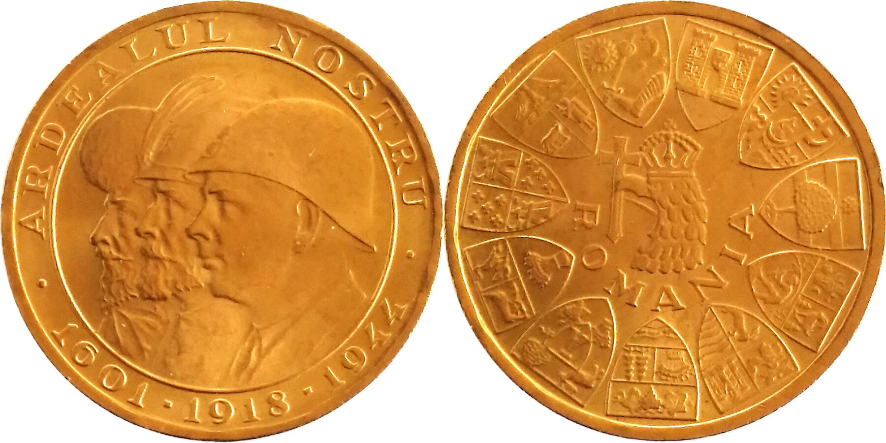 1944 Gold 20 Lei, Romania, Three Romanian Kings, Uncirculated | MA-Shops