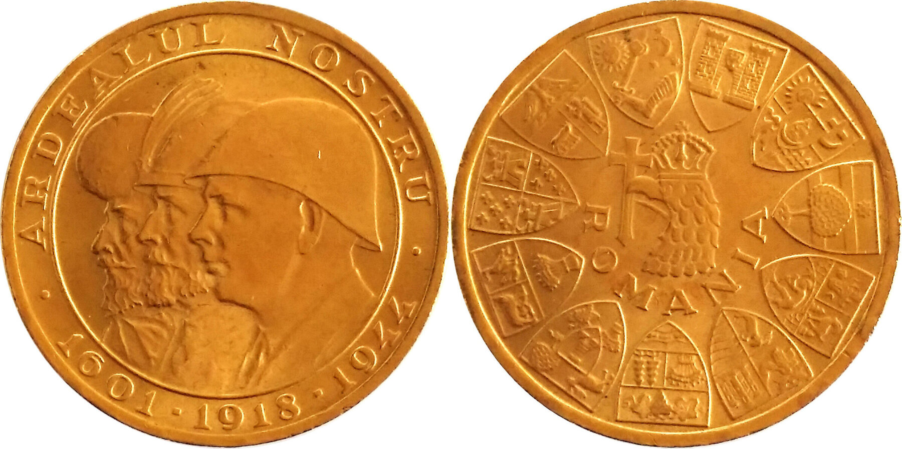 1944 Gold 20 Lei, Romania, Three Romanian Kings, Uncirculated | MA-Shops