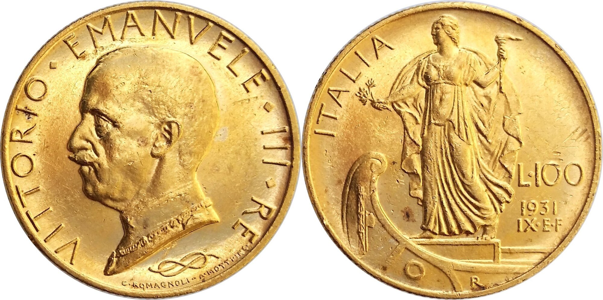 Italy 1931 Gold 100 Lire, Italien, Viktor Emanuel III., unzirkuliert ...