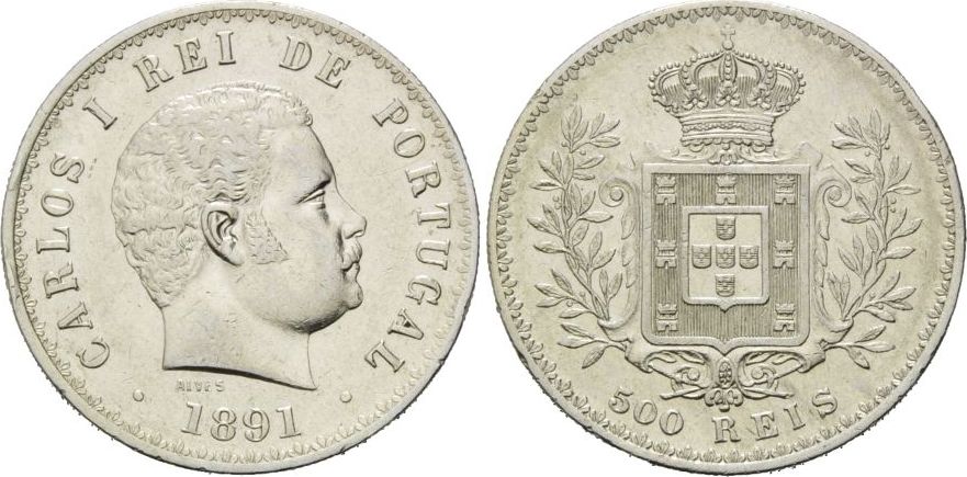 Portugal, 500 Reis 1891 Carlos I., 1889-1908, f.vz | MA-Shops