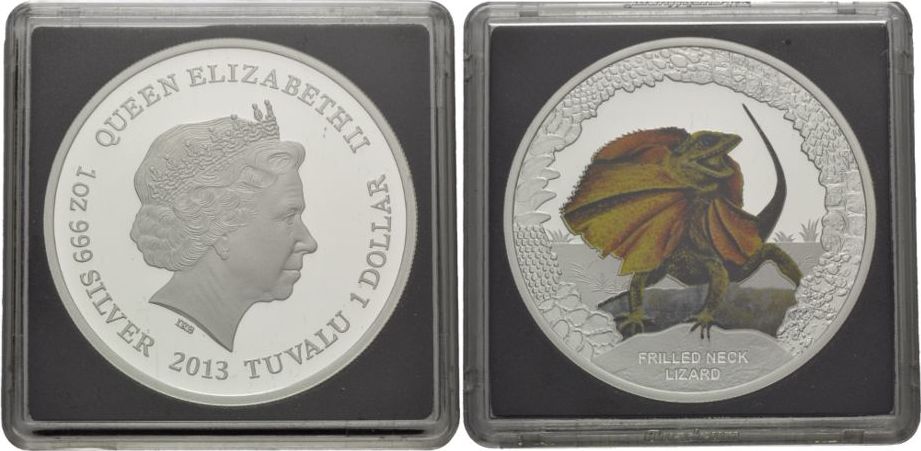 Tuvalu, Dollar 2013, Frilled Neck Lizard - 1oz, teilkoloriert, PP | MA ...
