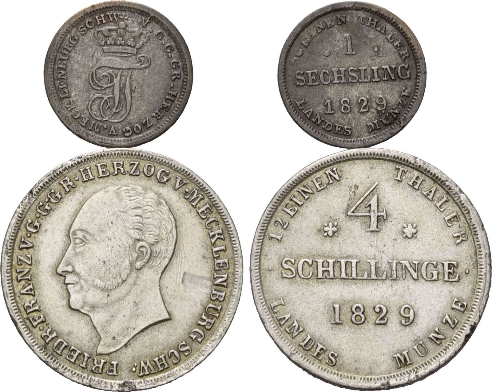 Mecklenburg-Schwerin, Lot Kleinmünzen 1829, Friedrich Franz I., 1785-1837, 2 Stk., s- ss | MA-Shops
