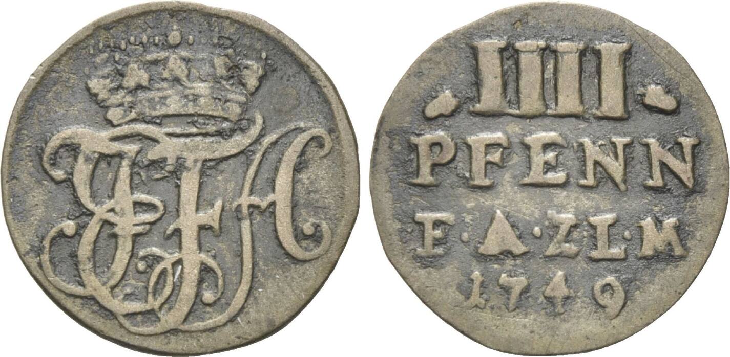 Anhalt-Zerbst IIII Pfennig 1749, Friedrich August, 1747-1793, ss | MA-Shops