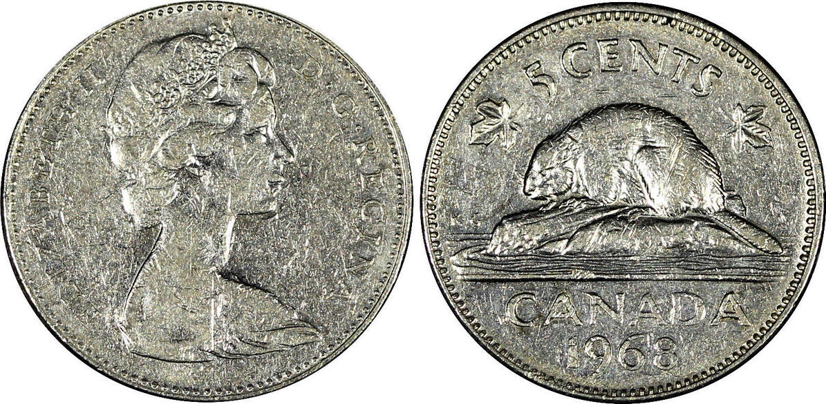 Unknown 5 Cents Canada Elizabeth II Nickel 1968 KM# 60.1 (21 387) Uncertified | MA-Shops