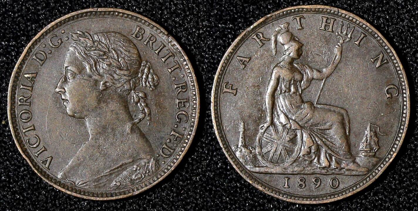 United Kingdom 1890 Farthing 1890 Great Britain Victoria Bronze KM# 753 ...